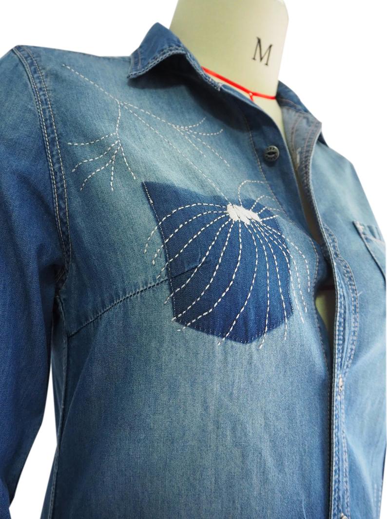 women denim shirt hand Embroidery, Button Down Denim Shirt, women’s Top ...